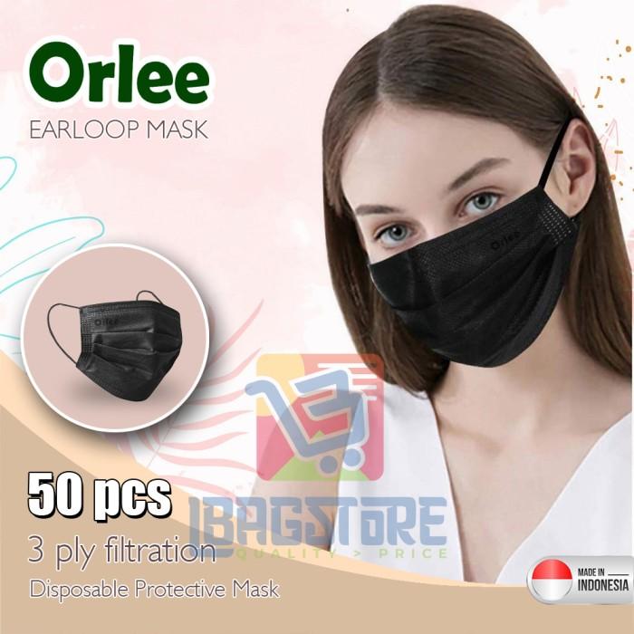 Jual Masker 3 ply Hitam Full Black Orlee Medis 3ply Earloop Kemenkes 50 ...