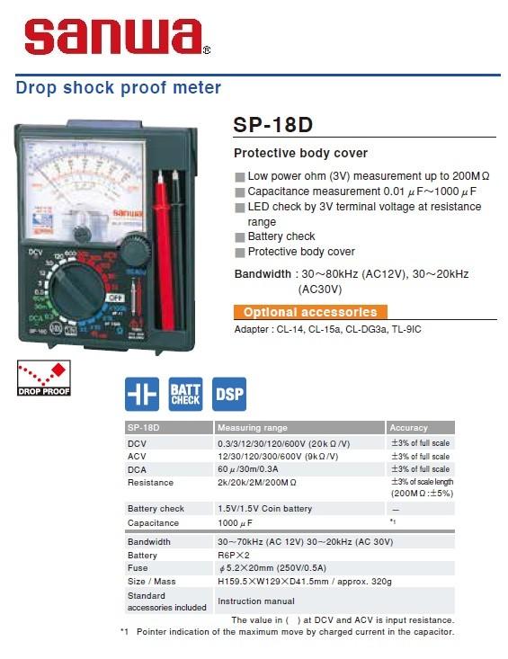 Jual Multitester Analog Drop Shock Proof Meter SANWA SP-18D Best ...