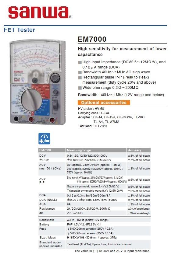 Jual Multitester Analog FET Tester SANWA EM7000 Best - Jakarta Pusat ...