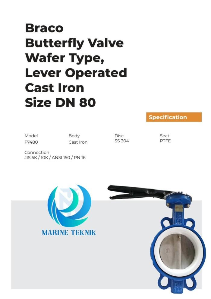 Jual BUTTERFLY VALVE WAFER TYPE LEVER OPT PTFE DN80 BRACO - Jakarta ...