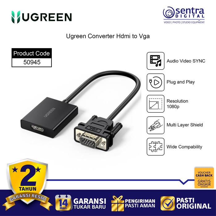 Jual Converter VGA to HDMI UGREEN HD Audio Video PC Proyektor TV - 50945 - Kota Surabaya ...