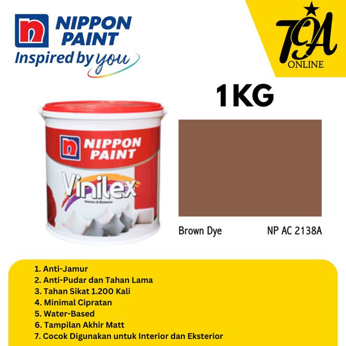 Jual Cat Tembok Interior & Exterior Nippon Paint Vinilex Brown Dye 1 KG ...