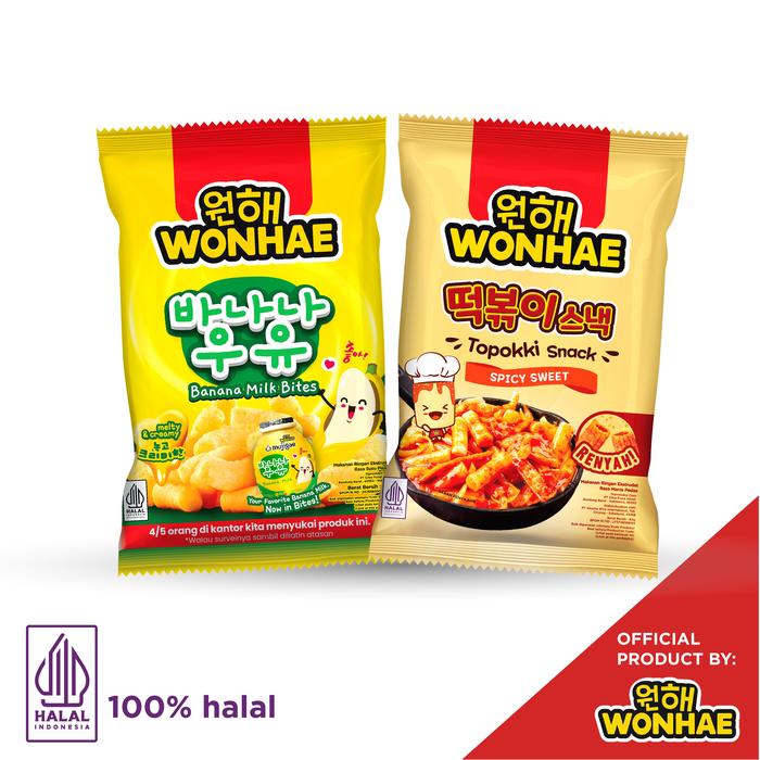 Promo BUNDLE Wonhae Topokki Snack Sweet & Spicy & Banana Milk Bites ...