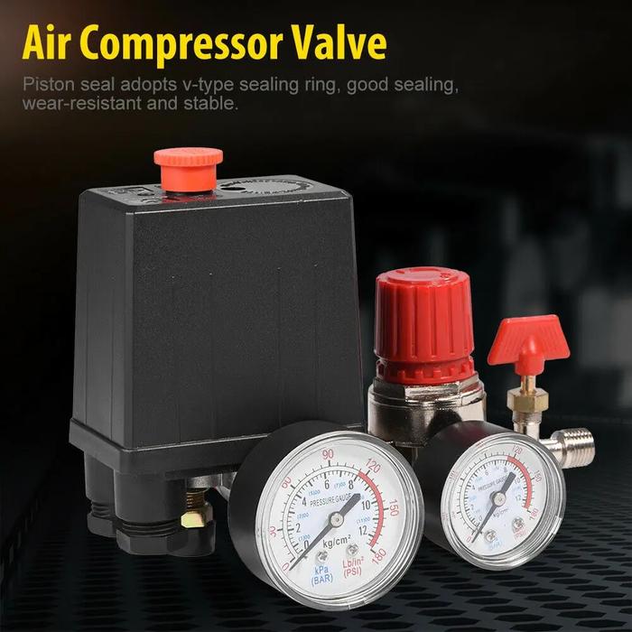 Jual Air Compressor Pressure Switch Control Valve Regulator with Gauges ...