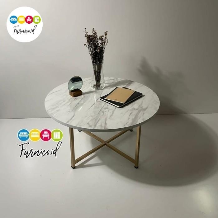 Jual Meja Bulat Kaki Besi MOTIF GRANIT MARMER MARBLE GOLD EMAS 80 Murah ...
