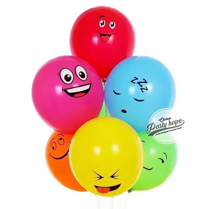 Jual Balon Latex Emoticon Mix Per Pack / Balon Emoji Warna Warni 12 ...