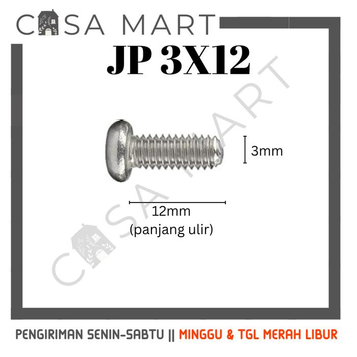 Jual Baut JP 3x12 M3 x 12 Baut Mesin Baut Kepala Obeng Plus Kembang Baut Sensor Elektronik Robot ...