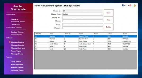 Jual source code Hotel Management System in VB.Net Bunifu Framework ...