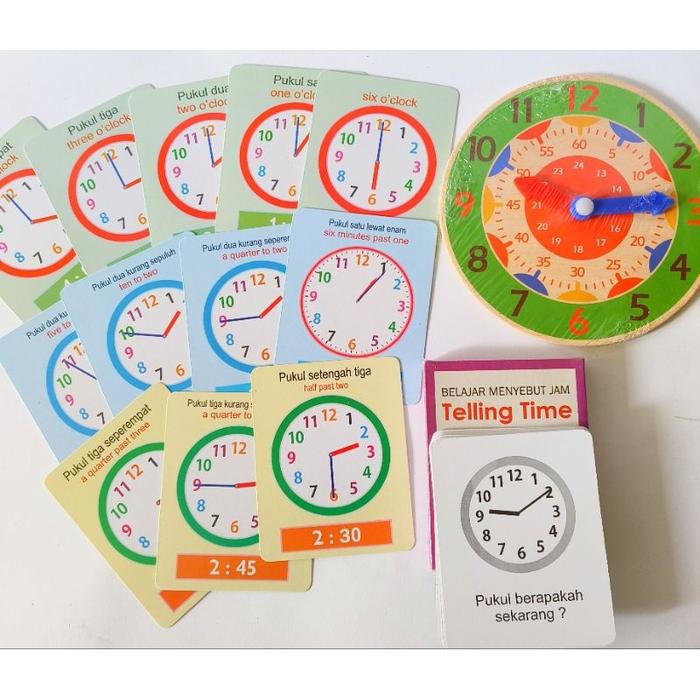 Jual Jam Kayu Edukasi dan Flashcard Mengenal Waktu/ Flashcard Mengenal Jam - Jakarta Selatan ...