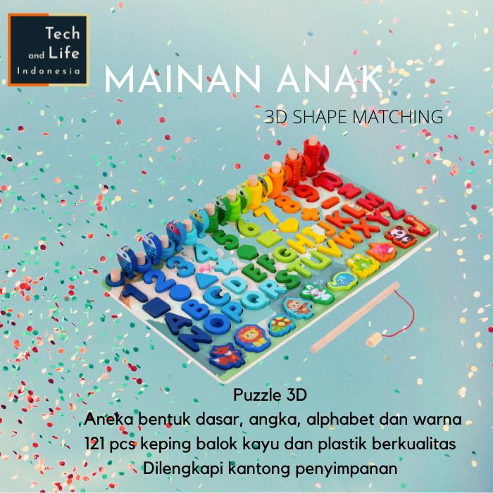 Jual Mainan Edukasi Anak Puzzle Balok Kayu 3D Shape Matching Angka ...