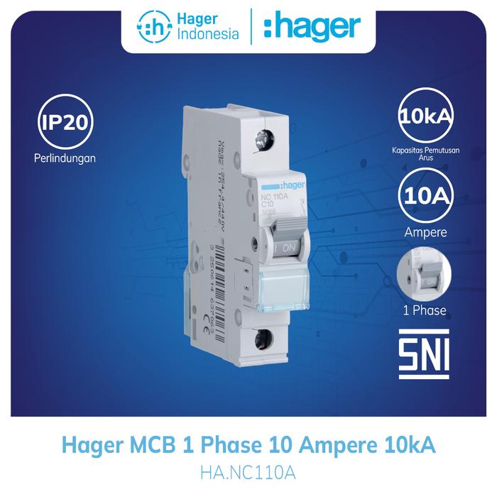 Promo Hager MCB 10 Ampere 10a 1 Phase 1P 1 Pole 10kA Mcb Listrik NC110A ...