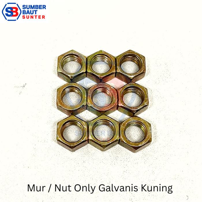 Jual M10 x 1.25 Mur Besi Galvanis Kuning Nut Only Hexagon 10 mm Kunci ...