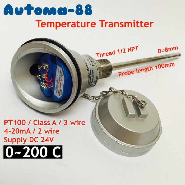 Jual Temperature Sensor Transmitter 4-20Ma Rtd Pt100 1/2 Npt Probe ...