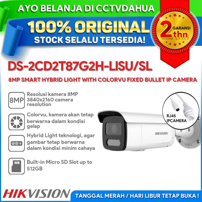 Promo HIKVISION DS-2CD2T87G2H-LISU/SL 8MP SMART HYBRID LIGHT COLORVU MICROSD UPTO 512GB BULLET ...