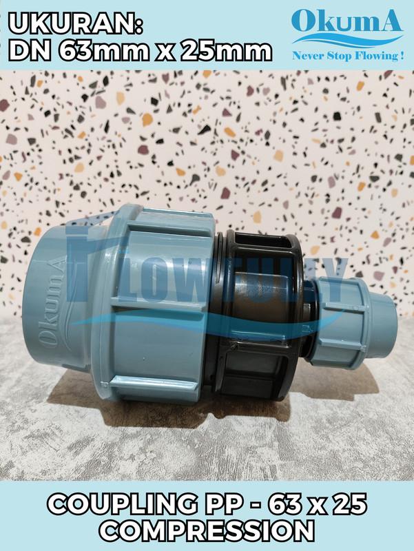 Jual Coupling Pp 63 X 25 Mm Okuma Pn 16 Hdpe Compression Coupler Socket ...