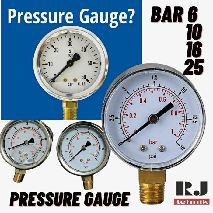 Jual Pressure Gauge Manometer 16 Bar Pengukur Tekanan Angin Kompresor ...