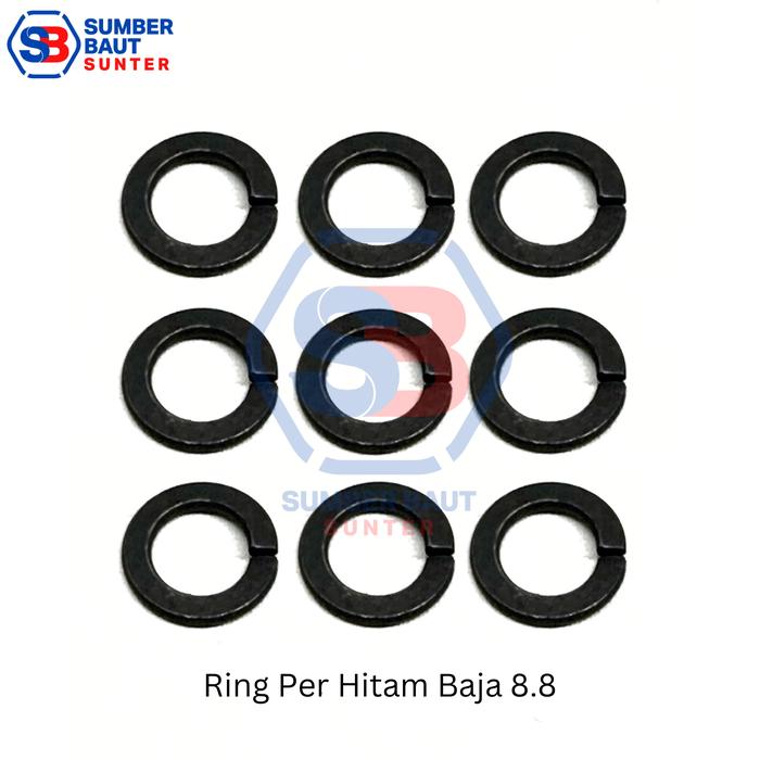 Jual M6 Ring Per Baja Hitam 1/4" Spring Washer Lock 8.8 6mm Tebal ...