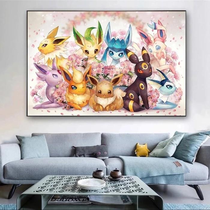 Jual Pokemon Eeveelution Poster Kawaii Anime Eevee Canvas Painting Wall ...