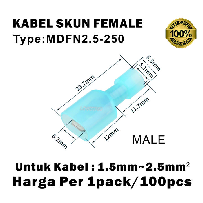 Jual SKUN KABEL MALE INSULATED FULL VINYL NYLON BIRU MDFN 2.5-250 - Kota Surabaya - losstric ...