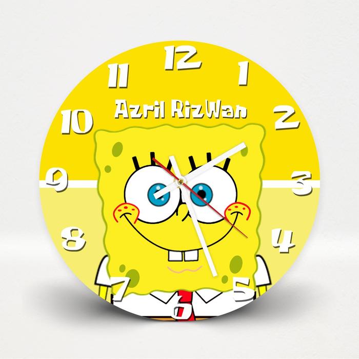 Jual Jam Dinding Kayu Custom Nama SpongeBob Gumball Rillakuma We bare ...