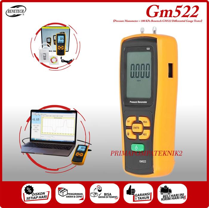 Jual Pressure Manometer +-100 KPa Benetech GM522 Differential Gauge ...