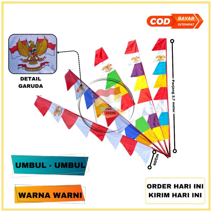 Jual Bendera Umbul Umbul Warna Warni Merah Putih Gergaji 2,7 Meter ...