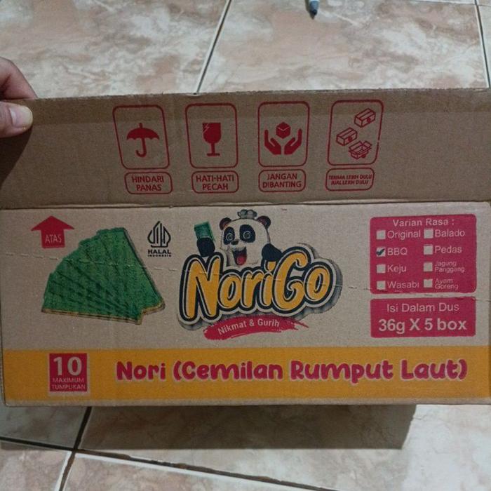 Jual Norigo rumput laut panggang rasa barbeque 1 karton isi 5box@12 ...