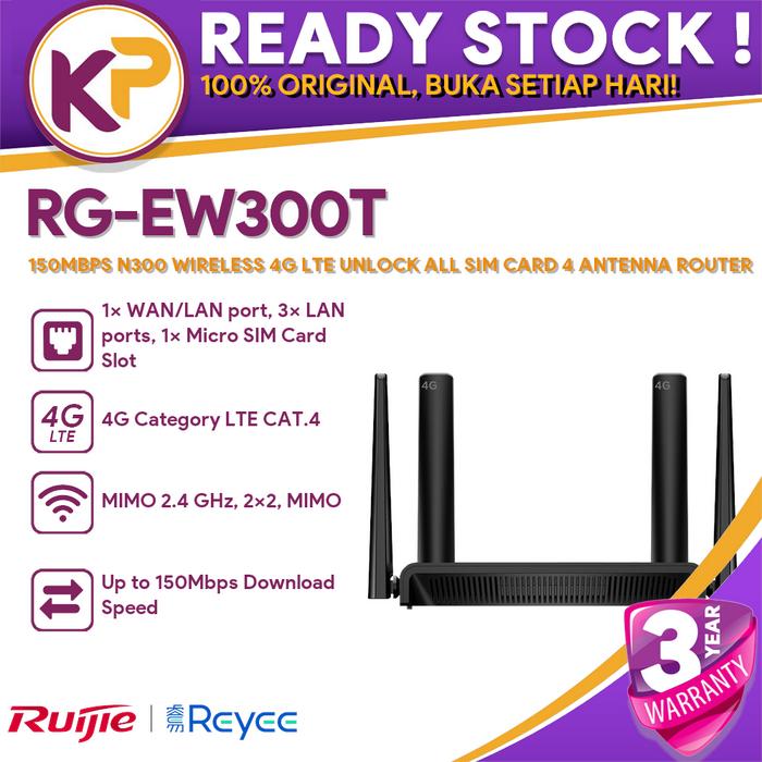Promo RUIJIE REYEE RG-EW300T 150MBPS N300 WIRELESS 4G LTE UNLOCK ALL SIM CARD 4 ANTENNA ROUTER ...