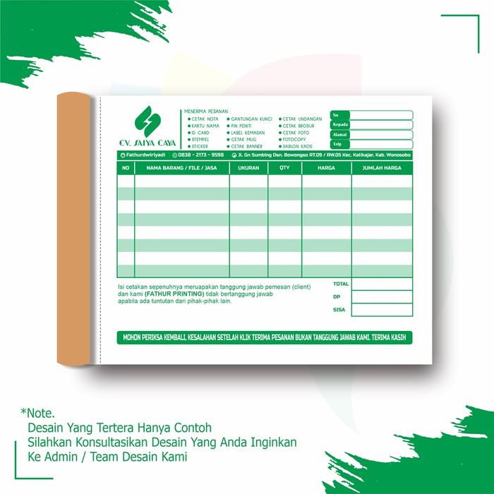 Jual Nota custom kwitansi 2 ply 1/2 folio buku nota penjualan surat ...