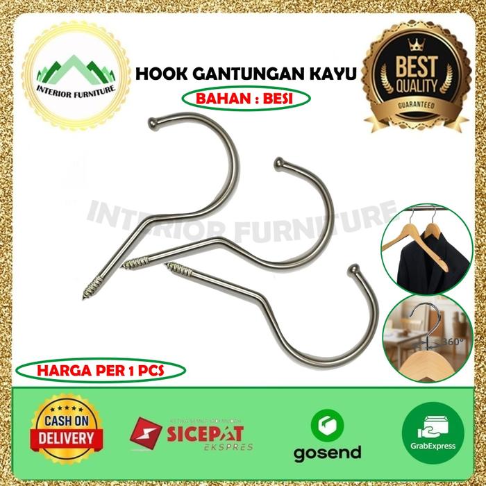 Jual Hook Hanger Kayu Besi Huk Hanger Kayu Silver Kait Hanger Kayu ...