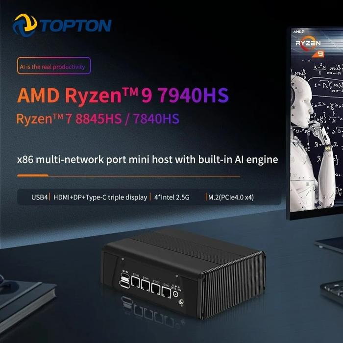 Jual Topton New AMD Ryzen 9 7940HS 7 7840HS Firewall Mini PC 4x i226-V 2.5G LAN USB4 2xM.2 NVMe ...