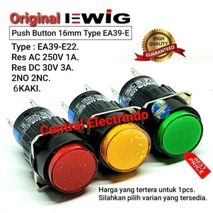 Jual NEW Push Button Return EWIG AC 220V EA39-E22 16mm 6 Kaki 2NO/2NC ...
