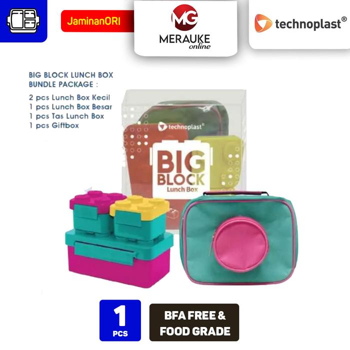 Jual TECHNOPLAST Big Block Lunch Box (Set Tempat Makan) - Tosca + Ungu ...