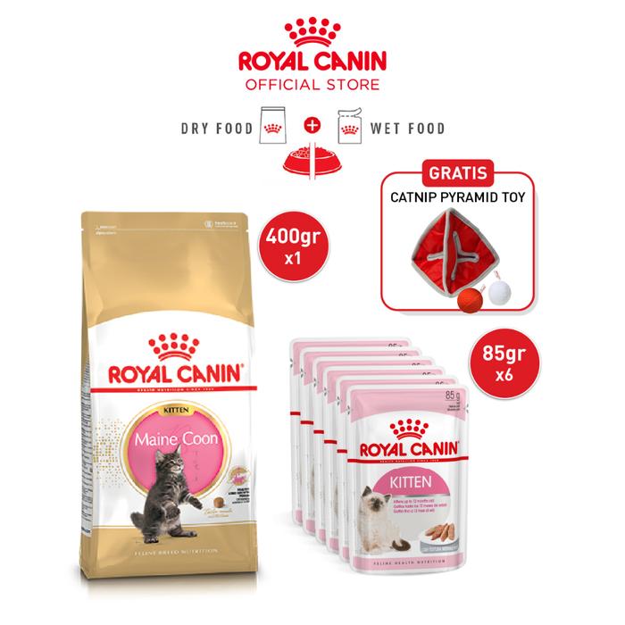 Promo Royal Canin Maine Coon Kitten 400g Dry + Kitten Loaf 85g x 6 ...