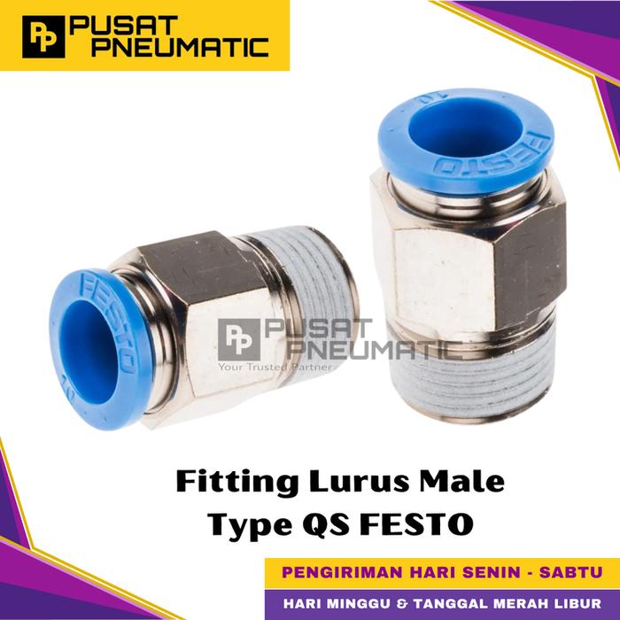 Jual QS-3/8-10 One Touch Fitting Lurus Male Slip Lock Socket Push In Connector Nipple Nepel ...
