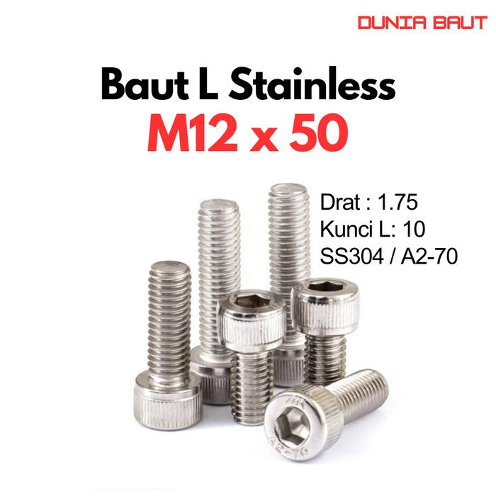 Jual DIN 912-1983 Baut L Stainless M12X50 / 12X50 / M12 X 50 / 12 X 50 Full Drat SS304 / SUS304 ...