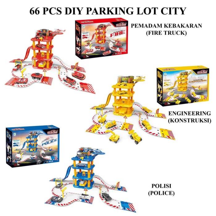 Jual M223 Mainan Anak Diy Parking City 66 PCS Mobil Polisi Konstruksi ...