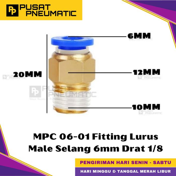 Jual MPC 6-01 One Touch Male Thread Straight Fitting Slip Lock Socket Push In Connector Nipple ...