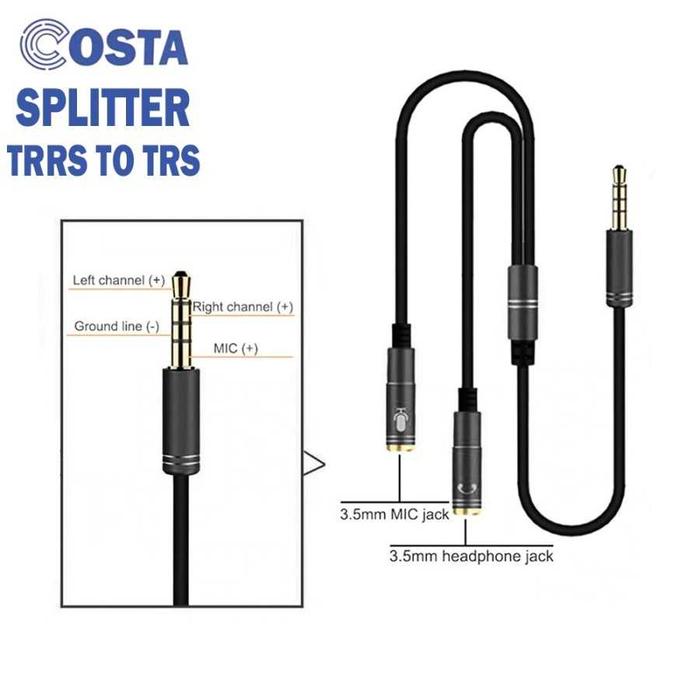 Jual New COSTA Splitter Cable 3.5mm TRRS Male to TRS Female Mic Audio ...
