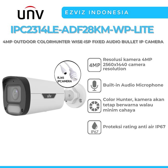 Jual UNV IPC2314LE-ADF28KM-WP-LITE 4MP OUTDOOR COLORHUNTER WISE-ISP FIXED AUDIO BULLET IP CAMERA ...
