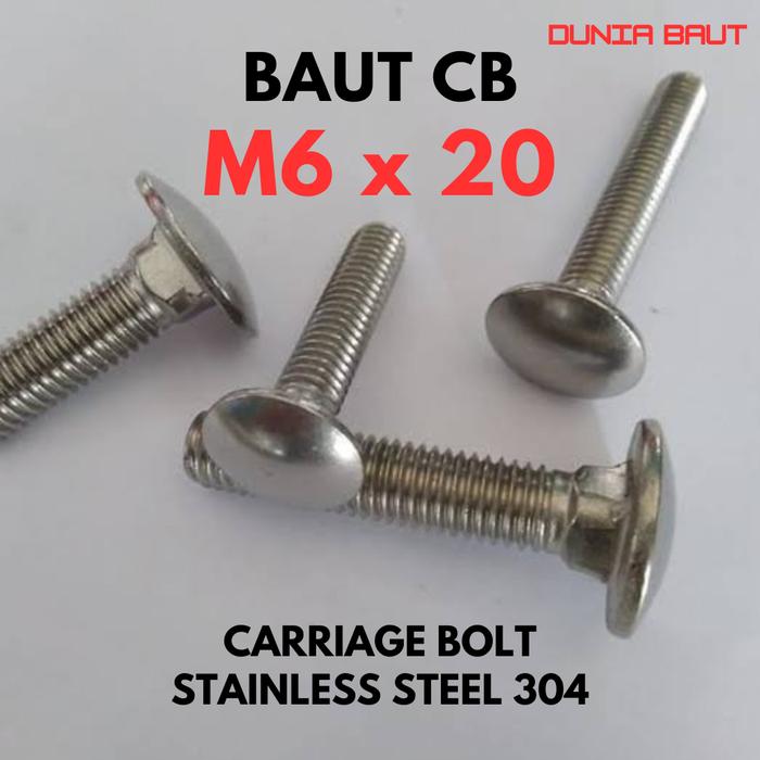 Jual Baut CB M6X20 / Baut Bemper 6X20 / Carriage Bolt M6 X 20 / Baut Payung 6 X 20 / Baut Pagar ...