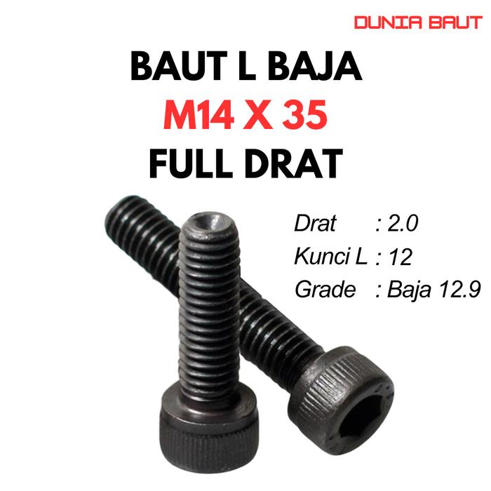 Jual 12.9 Baut L Baja M14X35 / 14X35 / M14 X 35 / 14 X 35 FT - Black ...