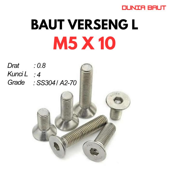 Jual Baut Verseng L M5X10 / Baut JFL 5X10 / Countersunk L M5 X 10 / 5 X ...