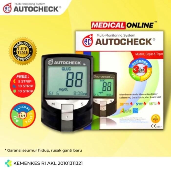 Jual AUTOCHECK 3 IN 1 ALAT CEK GULA DARAH KOLESTROL ASAM URAT ...