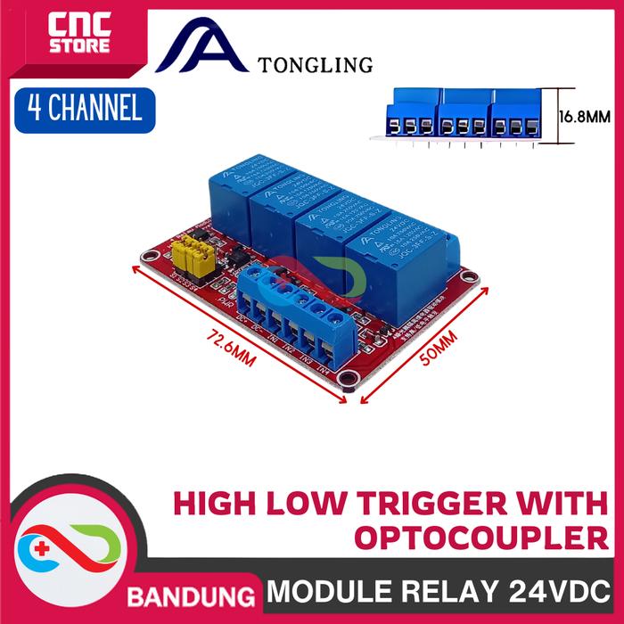 Jual MODULE RELAY 24V HIGH LOW TRIGGER WITH OPTOCOUPLER - 4 CHANNEL ...