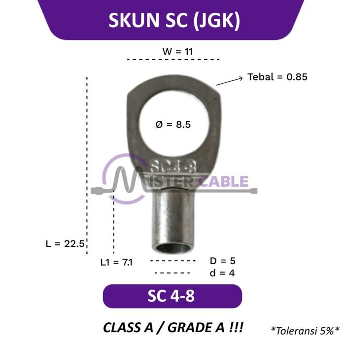 Jual Skun SC JGK 4 6 10 16 25 35 50 70 95 120 150 185 240 400 mm CU Scun Sambungan Sok Kabel ...