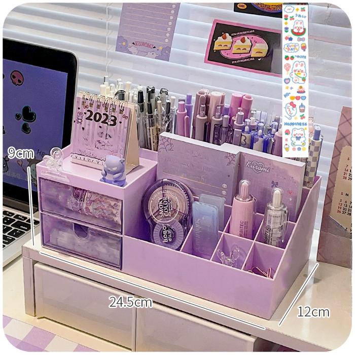 Jual Cute Pen Holder Storage Box Organizer Girl Drawer-type Desktop ...