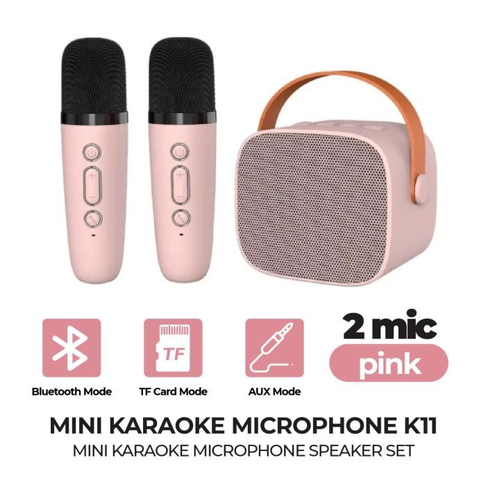 Promo MINI KARAOKE MICROPHONE D20 SPEAKER SET BLUETOOTH - PINK, 2 MIC ...