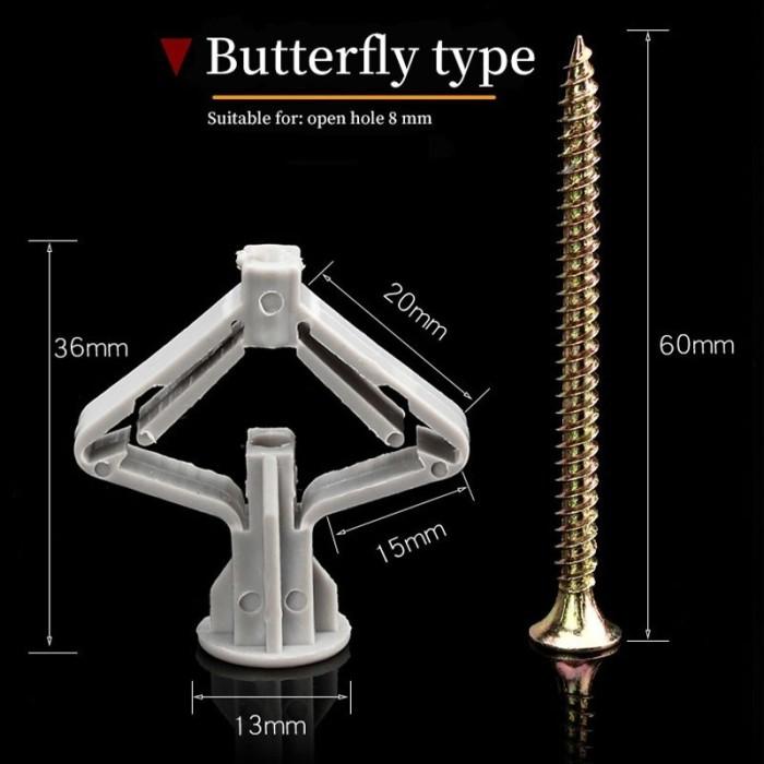 Jual 50pcs Toggle Gypsum Butterfly Expansion Bolt Set Gypsum Screws ...