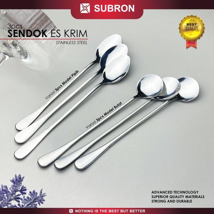 Promo SUBRON 3pcs Sendok Es Krim Panjang Dessert Ice Cream Bulat Tebal ...